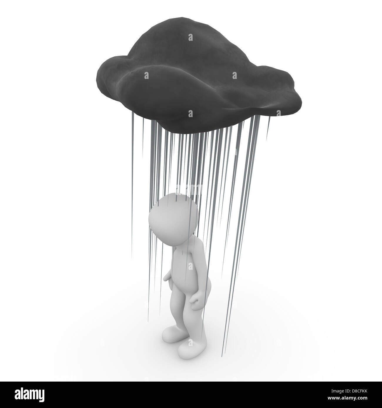 A 3D character under a black rain cloud Stock Photo - Alamy