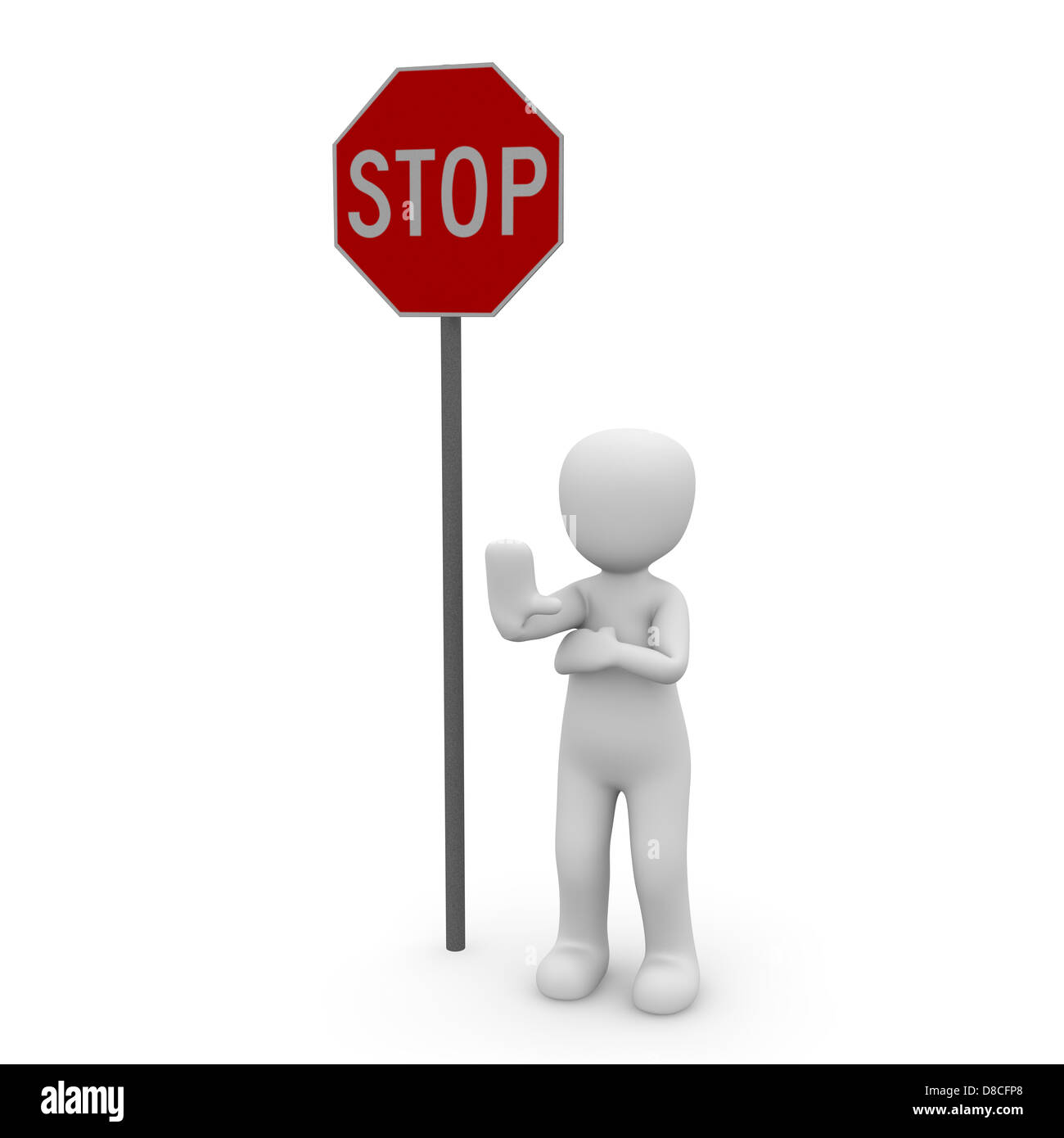 A 3d character wit a stop shield Stock Photo - Alamy