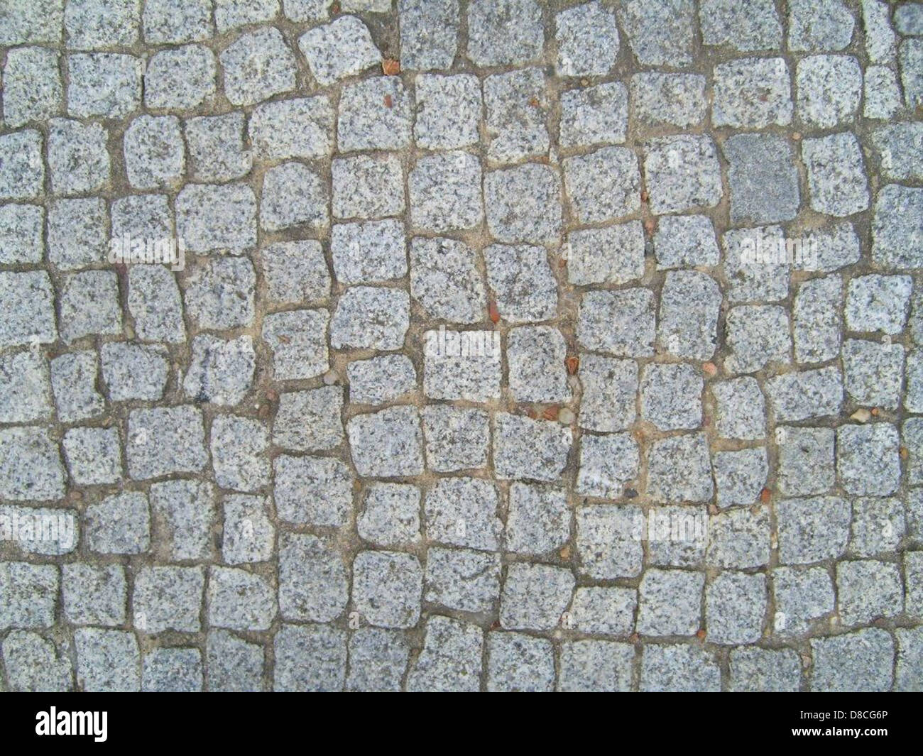A close-up view of a cobblestone street with old brick pavement. The ...