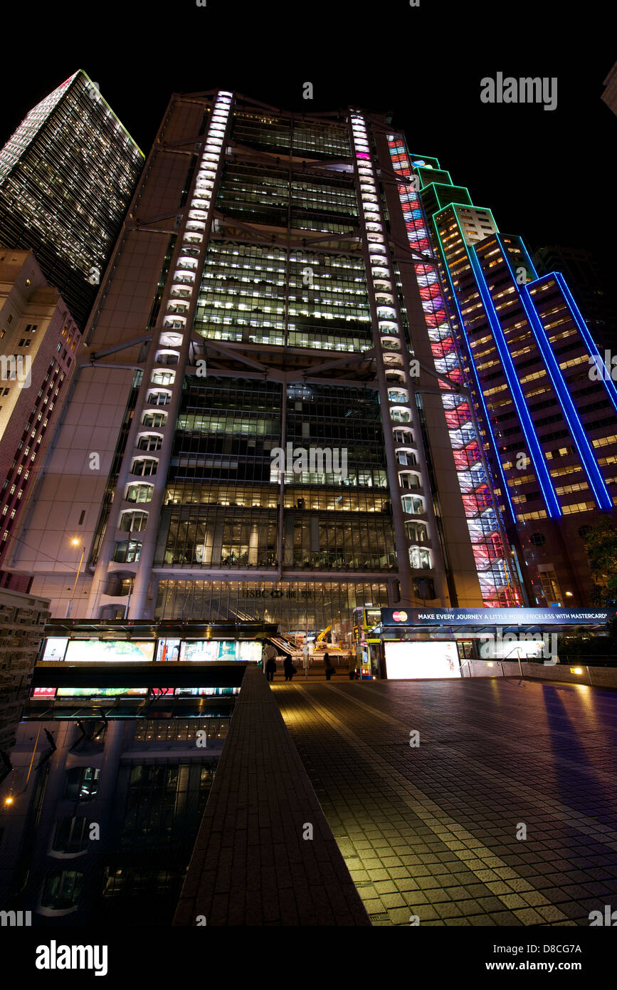 HSBC Hong Kong Headquarters and Standard Chartered building at night in Central, Hong Kong Stock ...