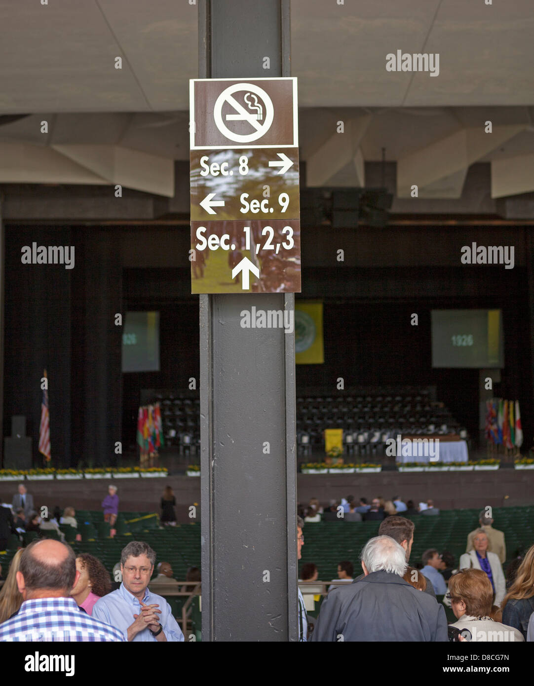 Audience members are informed by signs directing them where to go Stock ...