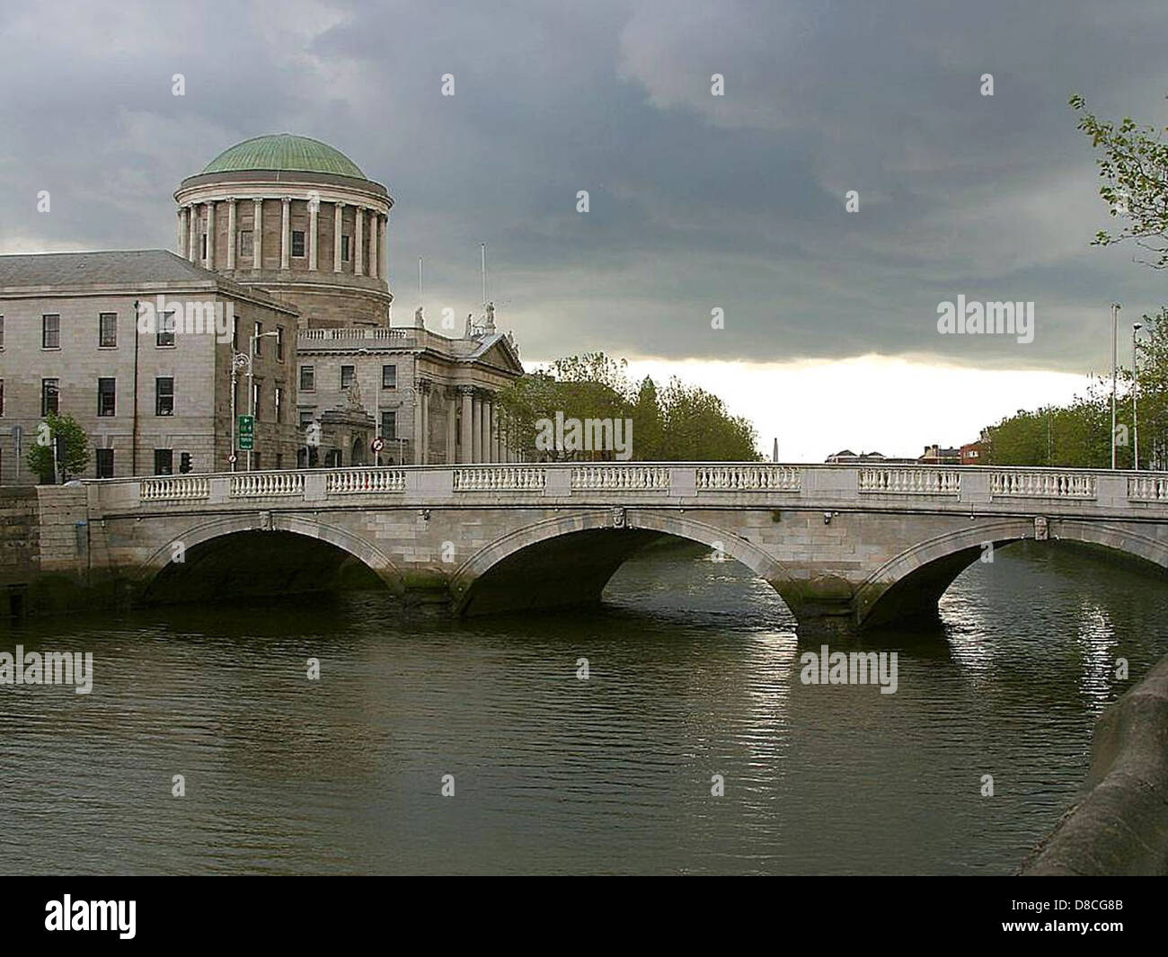 A picturesque view of a bridge spanning the Liffey River in Dublin ...