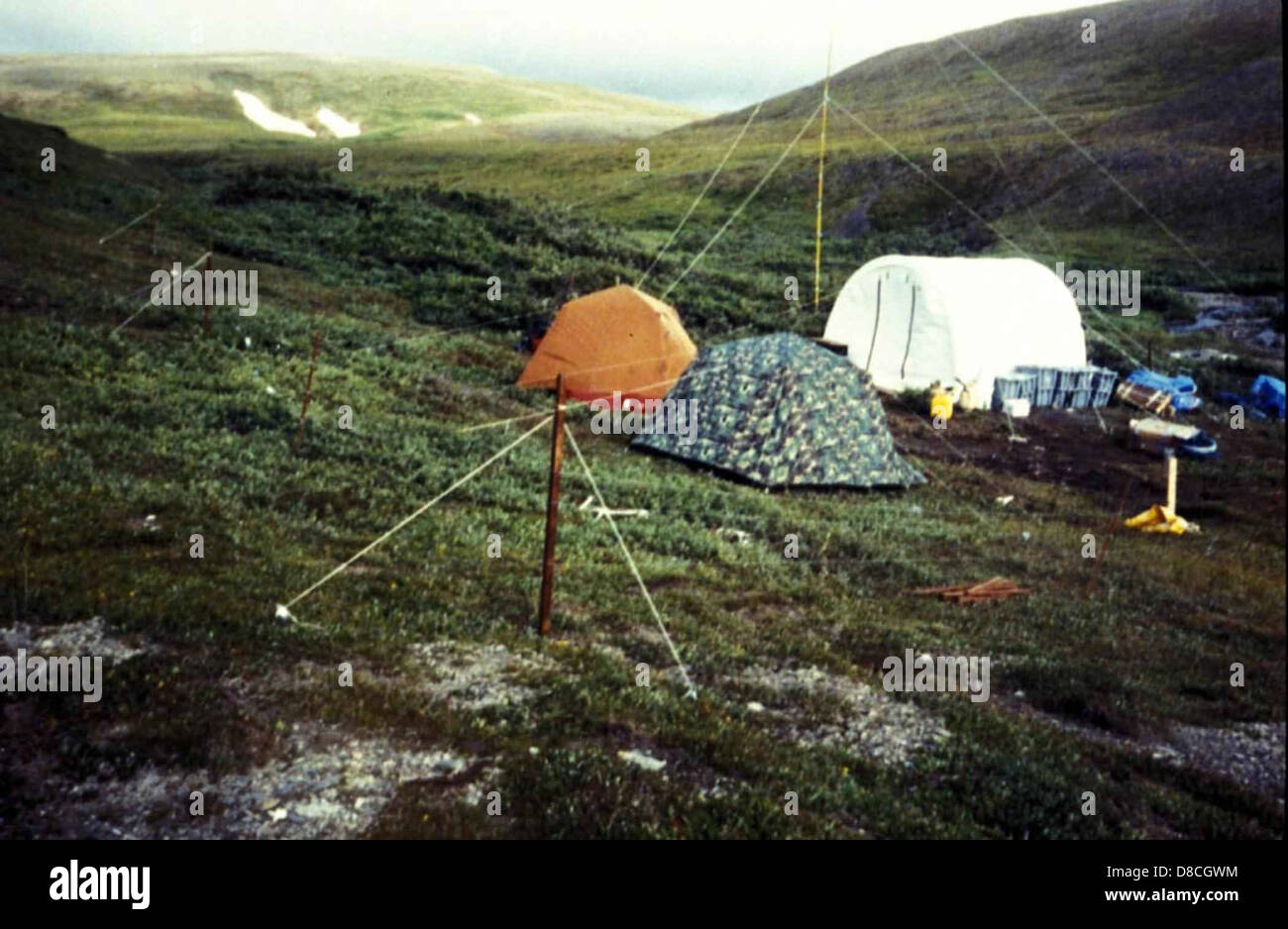 This image shows a campsite protected by an electric fence, designed to ...