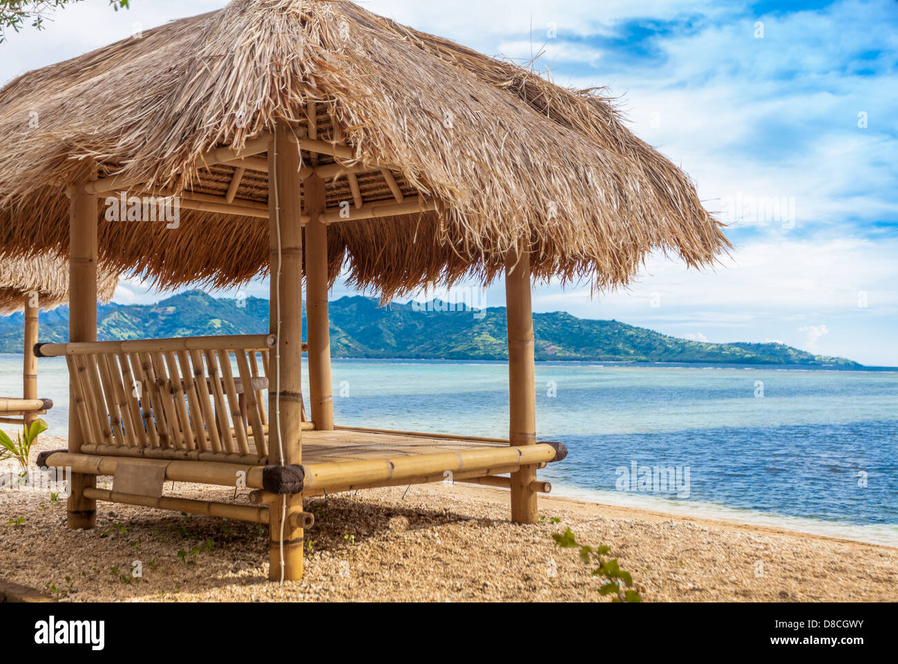 Bamboo hut on beach on sea Stock Photo - Alamy