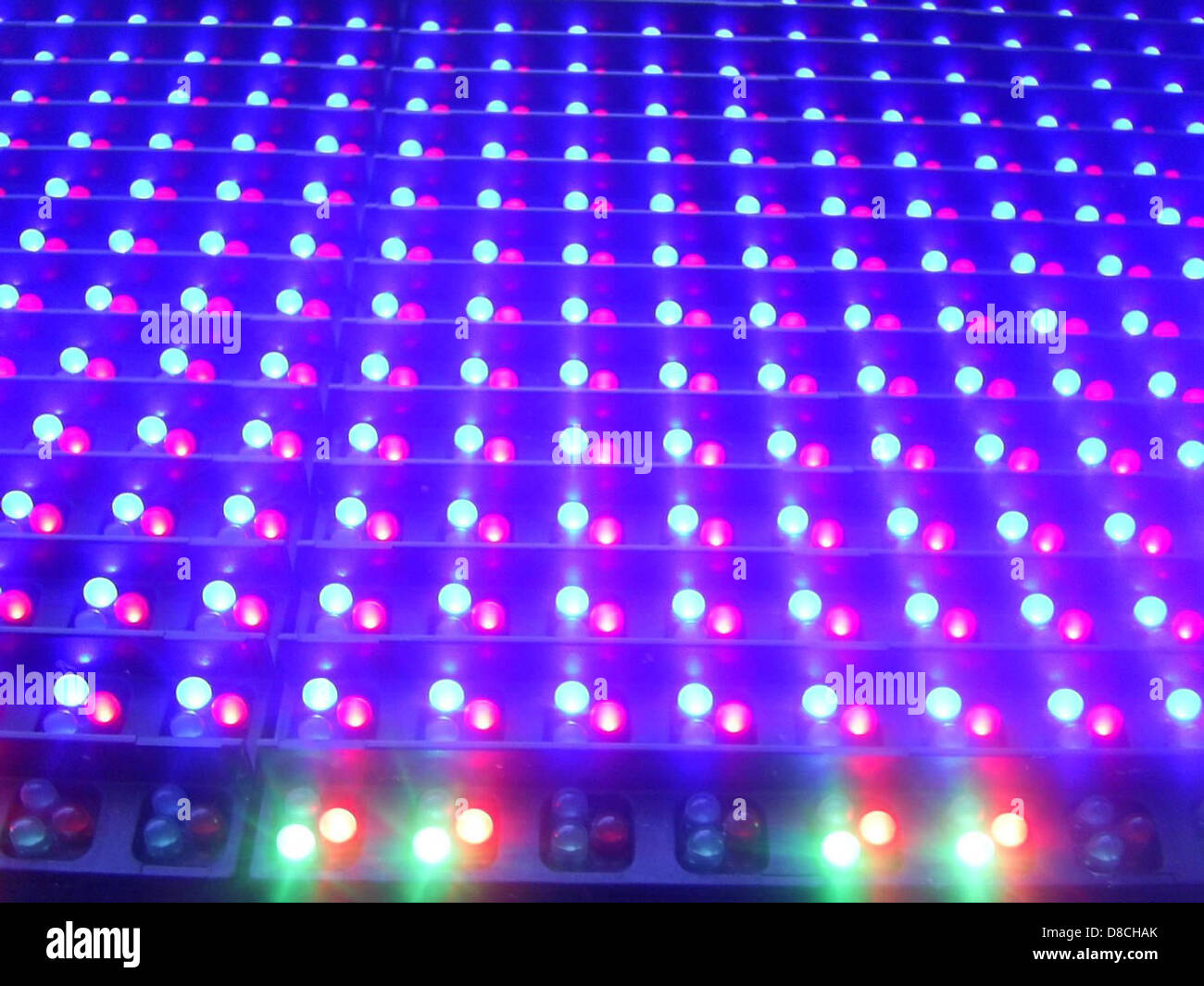 A close-up of light-emitting diodes (LEDs) on a sign, showcasing their ...
