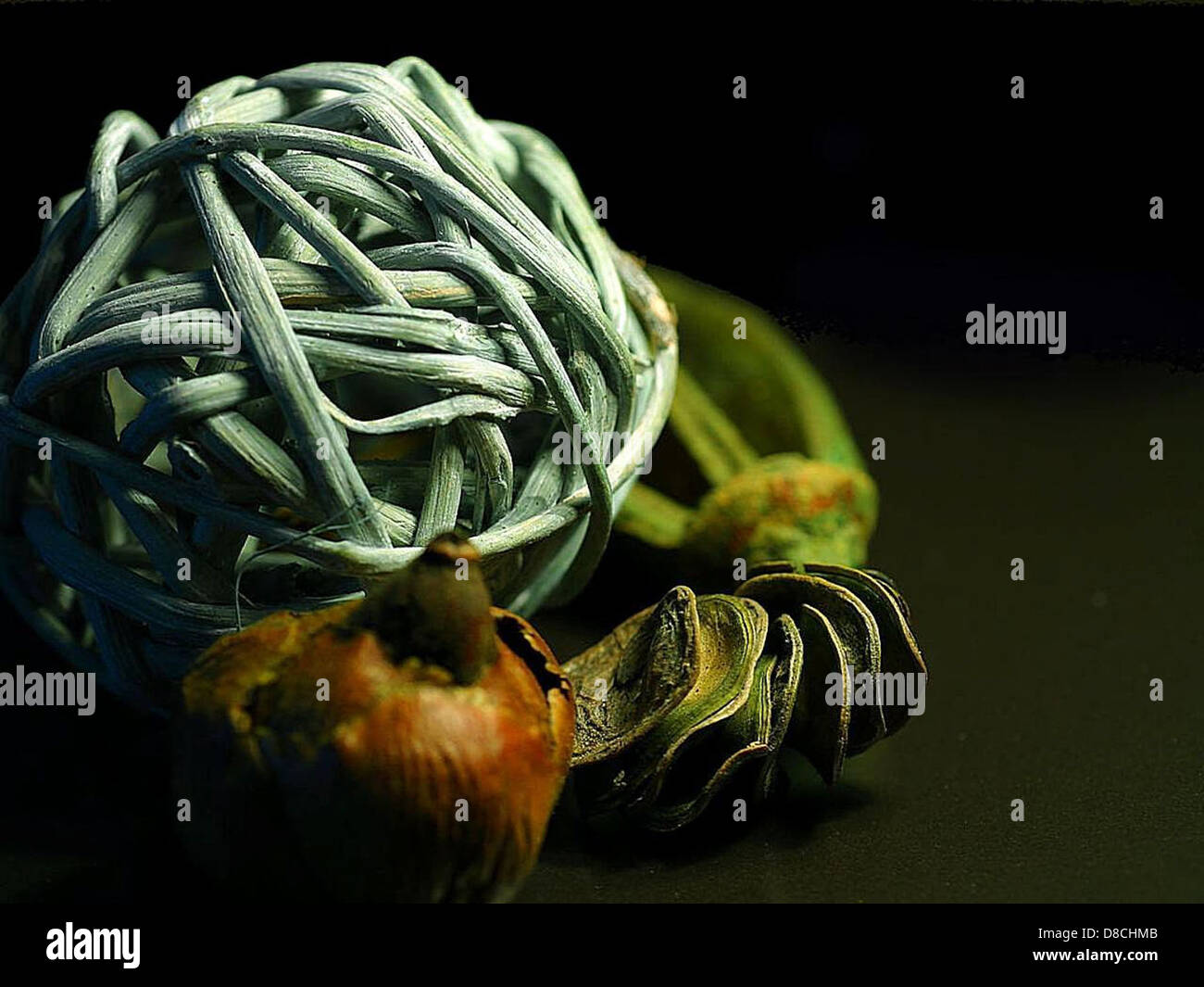 An image of several woven balls made from various materials, arranged ...