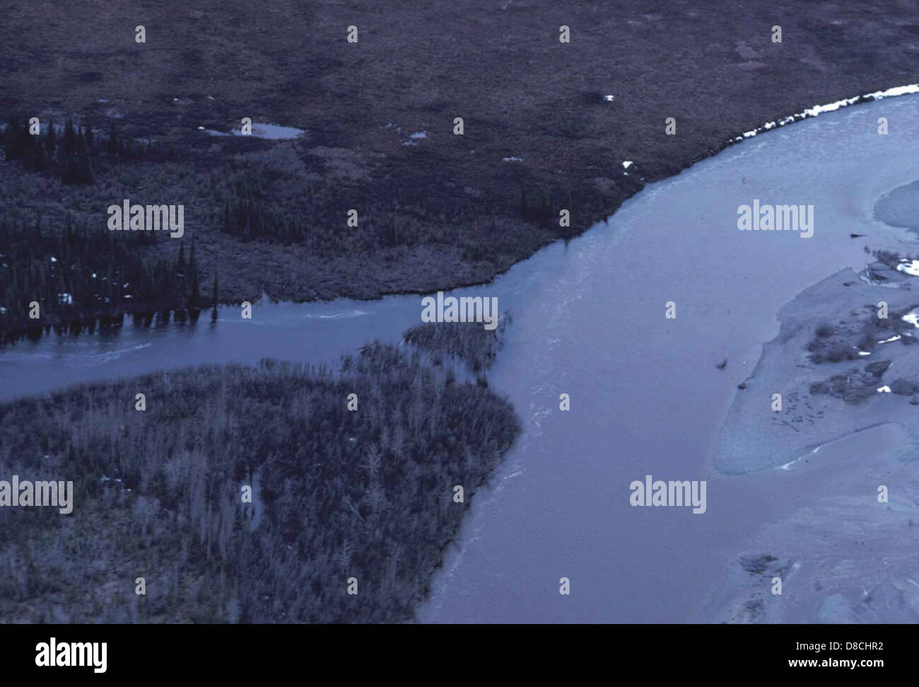 This image shows an aerial view of the Coleen River, winding through a ...