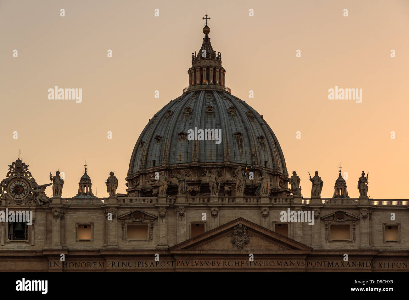 A close-up of the roof of St. Peter's Basilica in golden light, Vatican ...