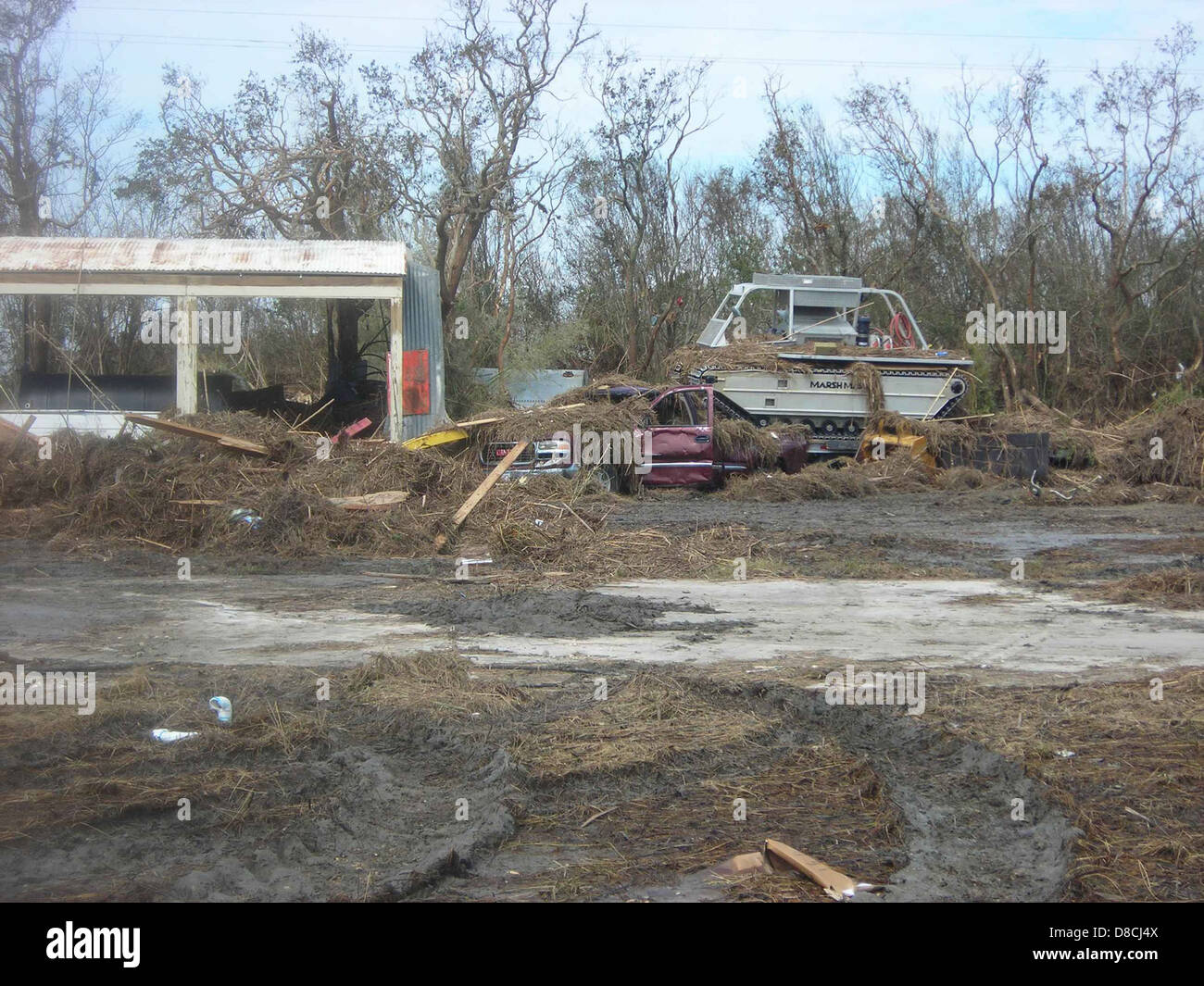 An image depicting the aftermath of hurricane damage, showing destroyed ...
