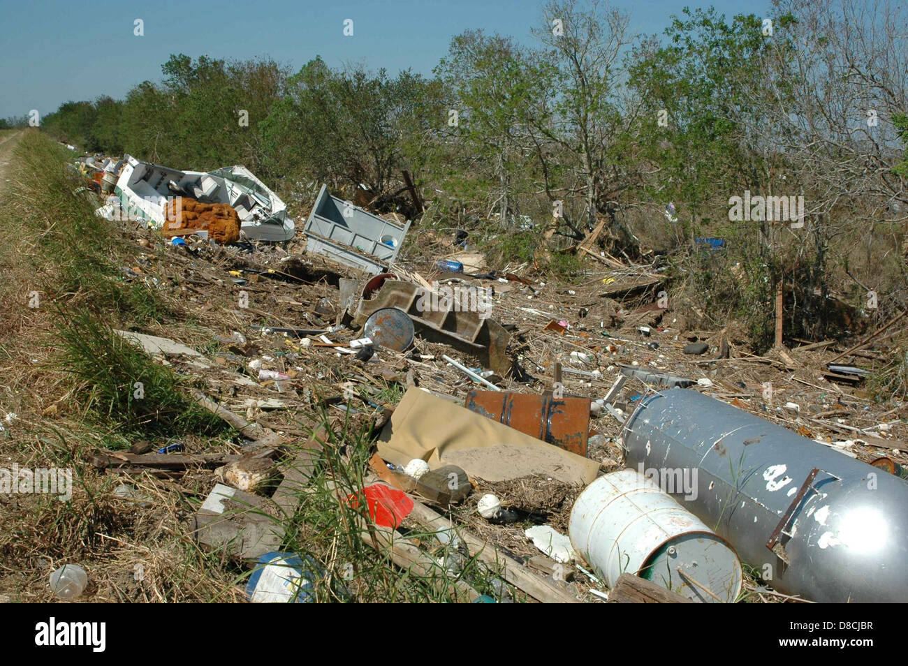 A photo showing debris scattered on the ground after a hurricane ...