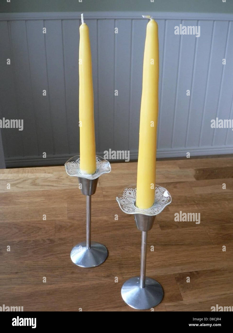 This stock photo shows a collection of Easter candles, typically used ...