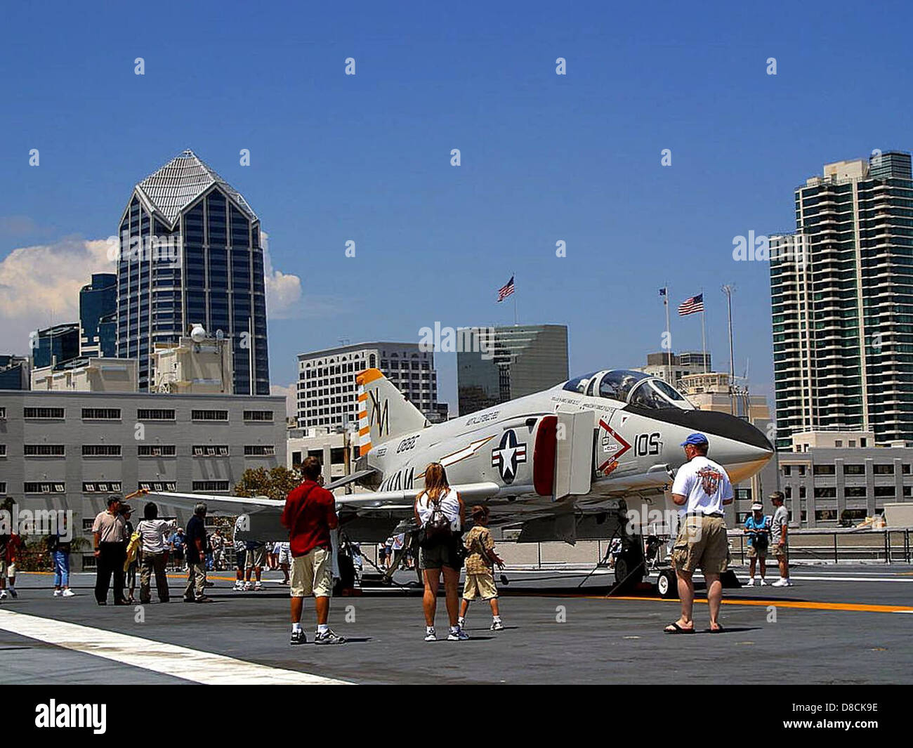 Military aircraft on the deck of the USS Midway aircraft carrier, a ...