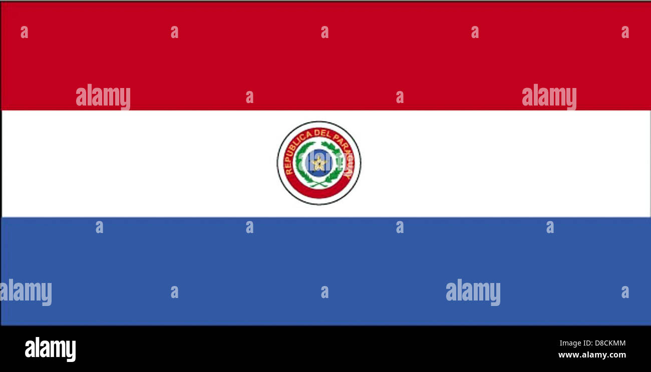 The flag of Paraguay featuring red, white, and blue horizontal stripes ...