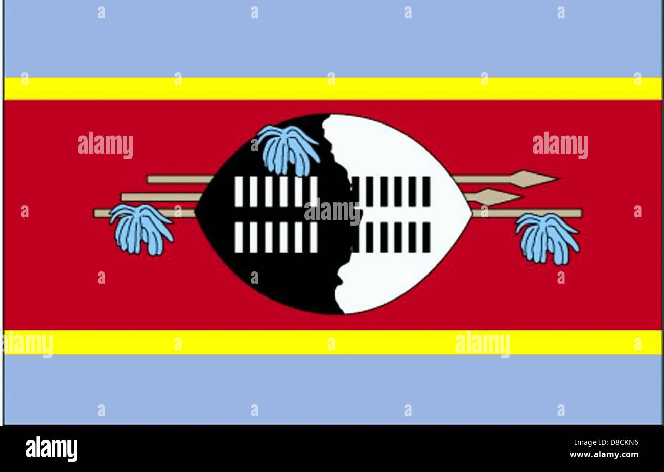 The flag of Swaziland is displayed, with its vibrant blue, red, and ...