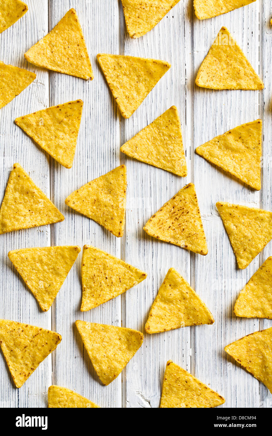 corn nachos on wooden table Stock Photo - Alamy
