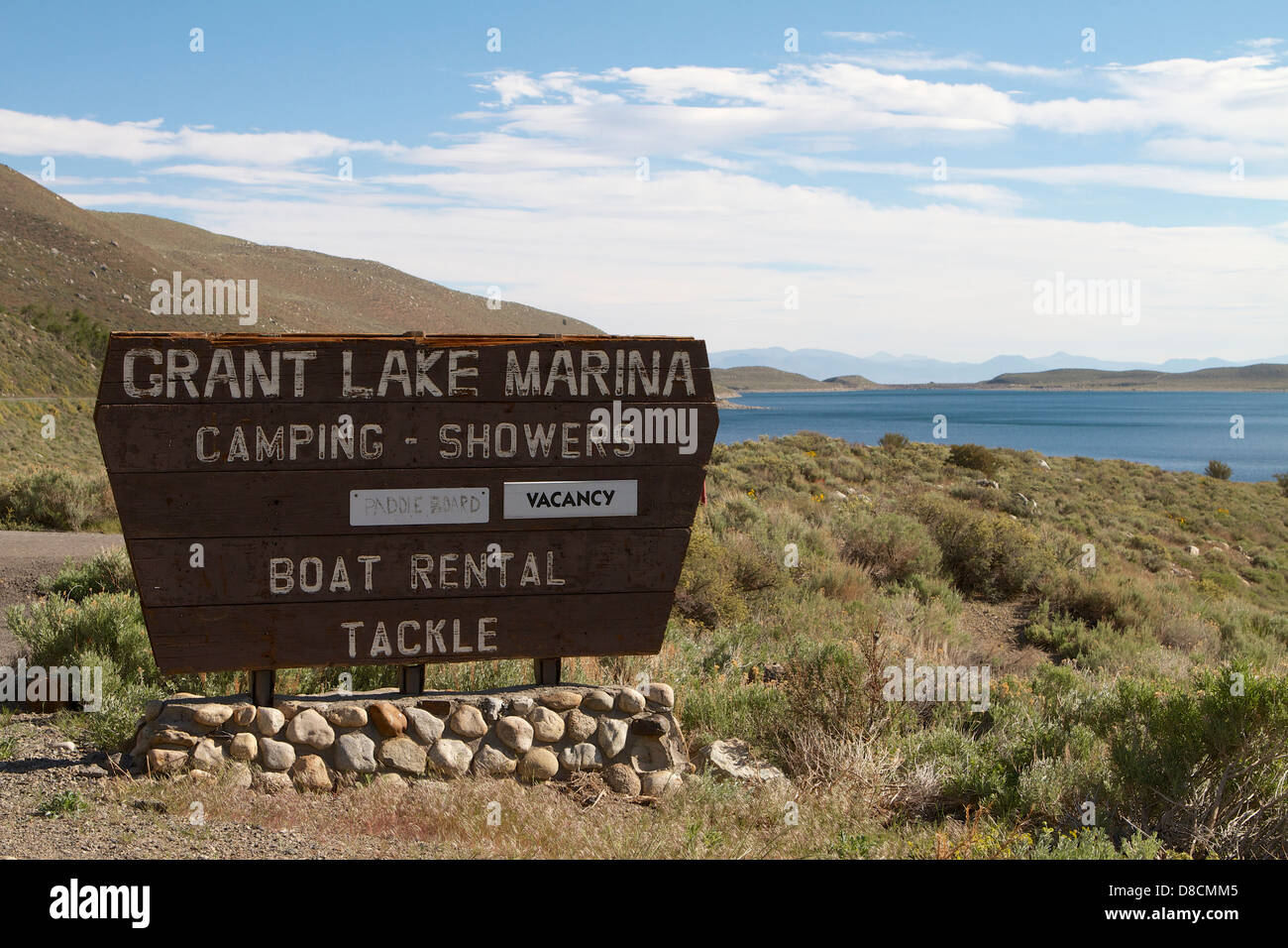 Grant Lake Marina sign on the June Lake loop in the Sierra Nevada ...