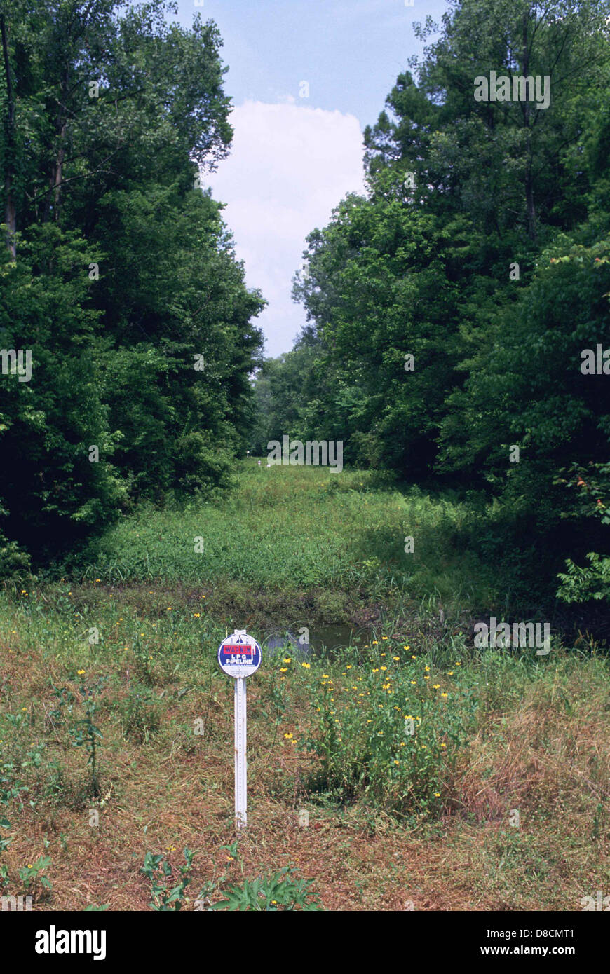A gas line easement sign marks the location of a gas pipeline easement ...