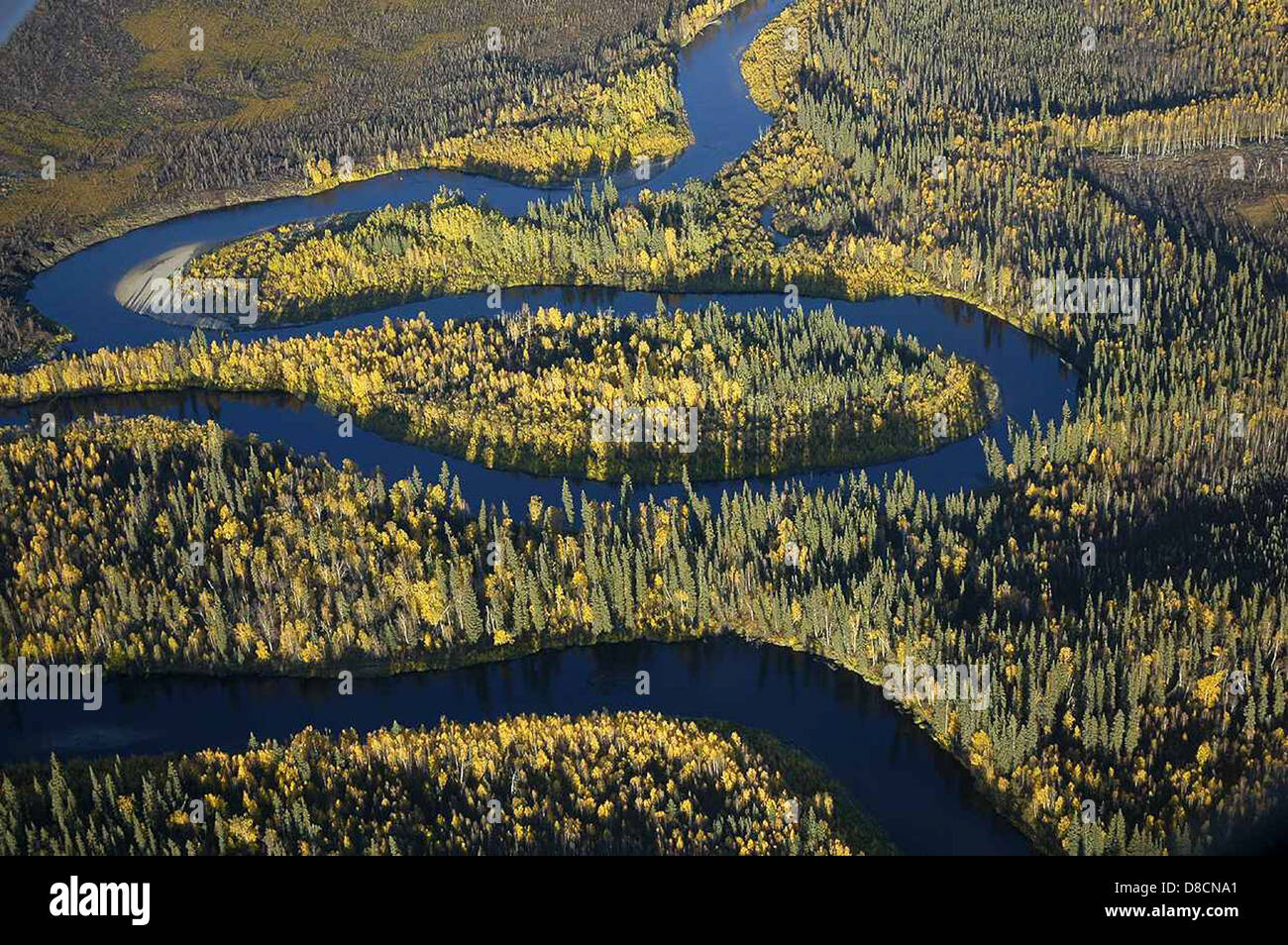 A breathtaking view of a large river cutting through a scenic landscape ...