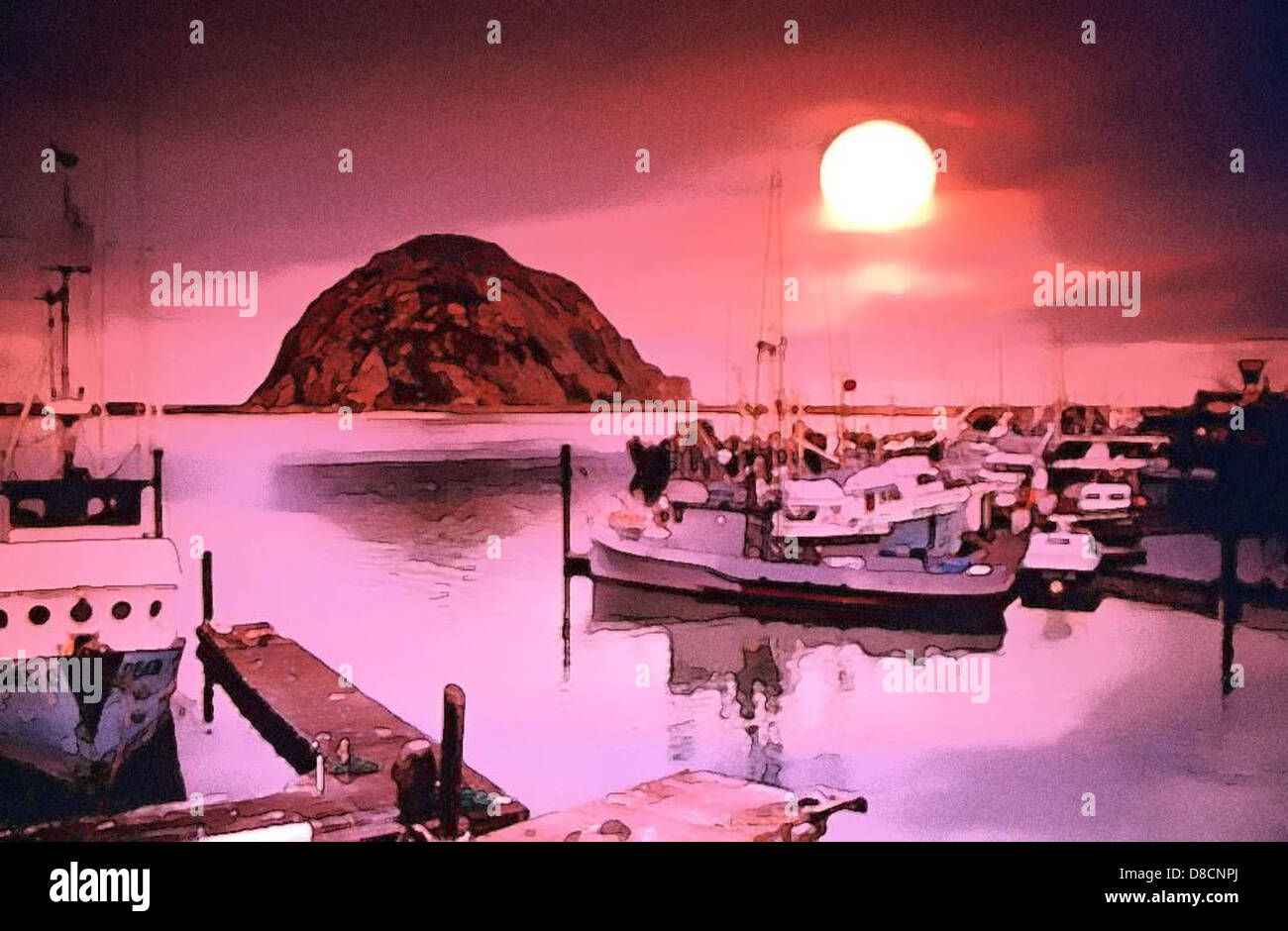 This photo captures a peaceful harbor scene at sunset, with vibrant ...