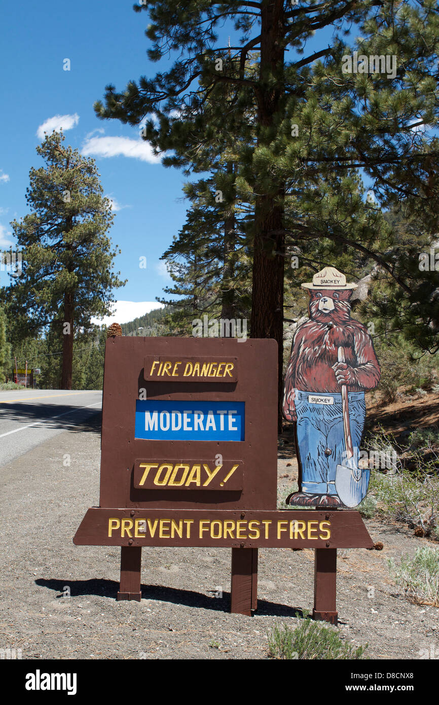 Prevent fire Smokey Bear Fire danger sign in the Sierra Nevada ...