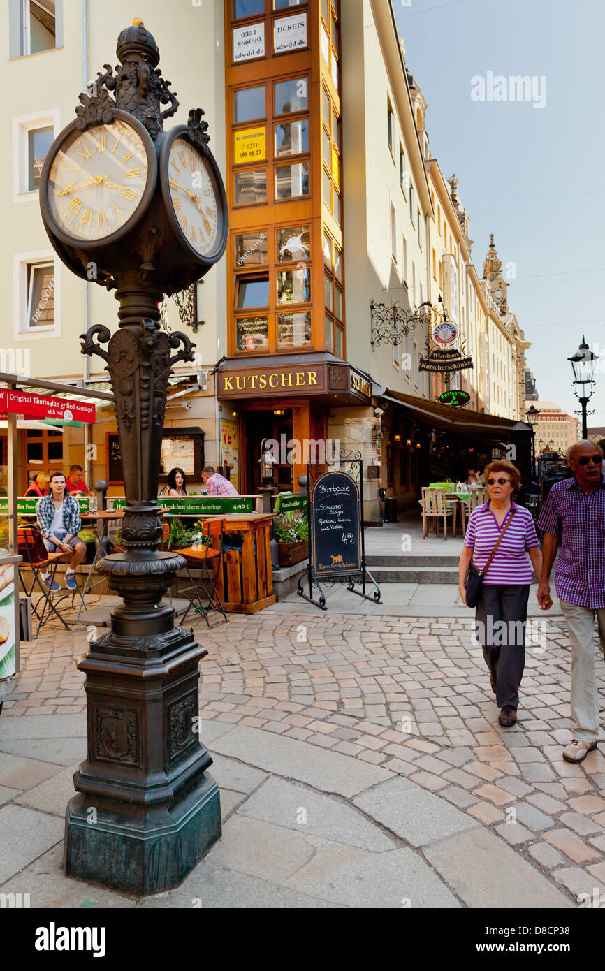 Dresden - Historical clock at the Münzgasse Stock Photo - Alamy