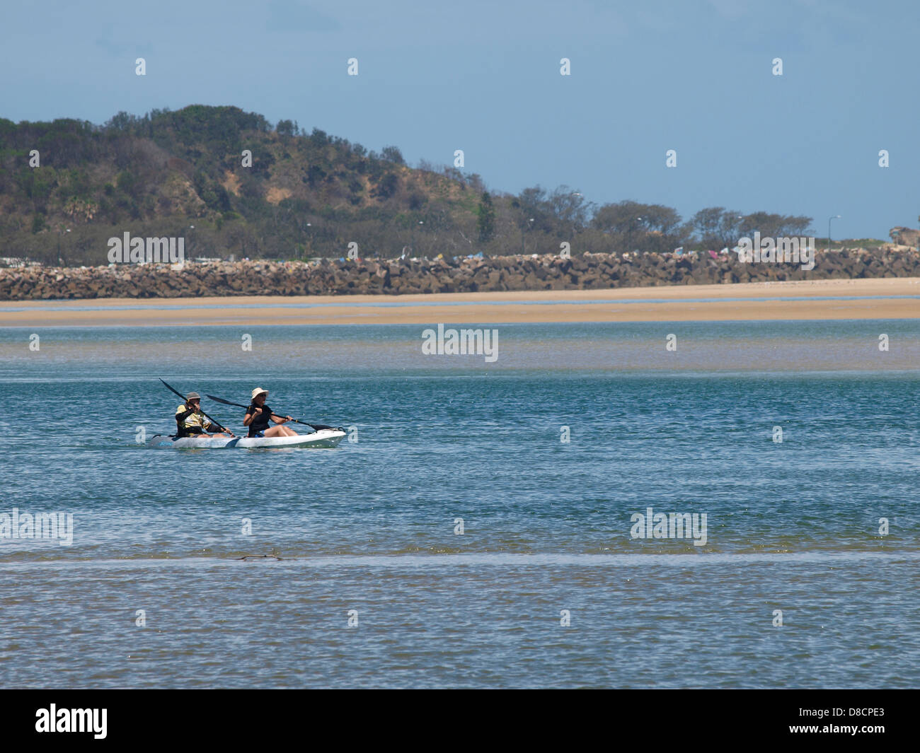 TWO PERSON CANOE IN CHANELL AT NAMBUCCA HEADS NEW SOUTH WALES AUSTRALIA ...