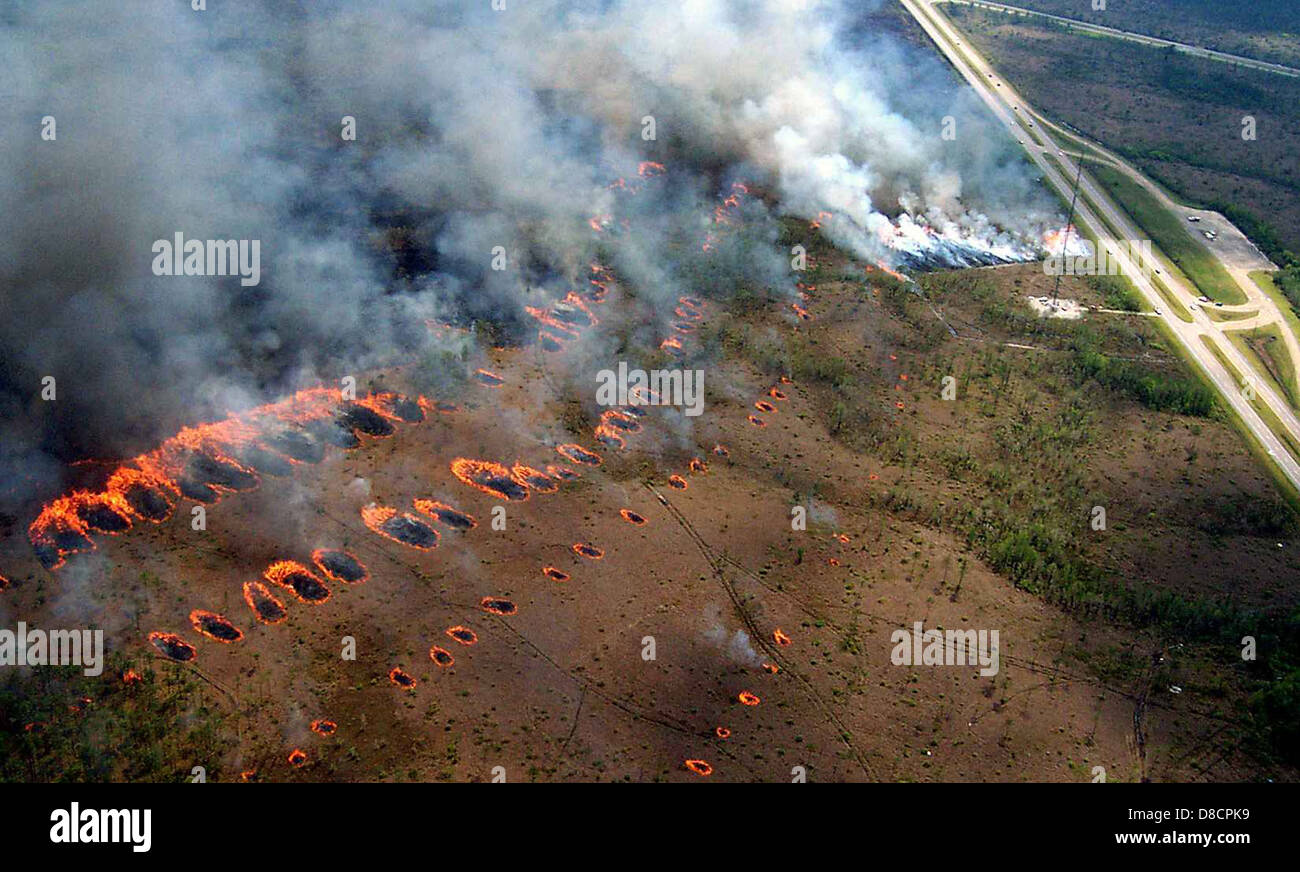 This image illustrates the ignition pattern of a prescribed burn, a ...