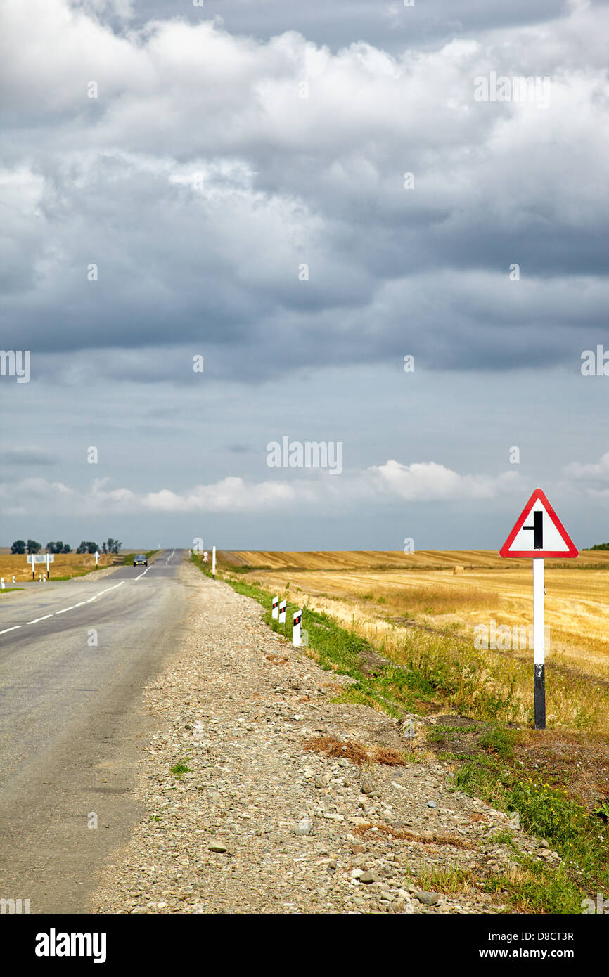 Altai landscape with road. Focus on sign Stock Photo - Alamy