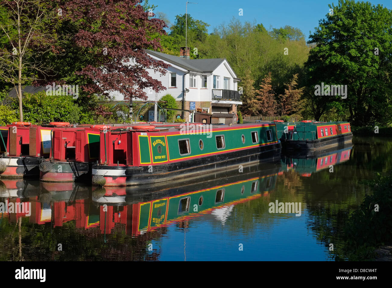 Narrowboats on the River Wey, Guildford, Surrey, England Stock Photo ...