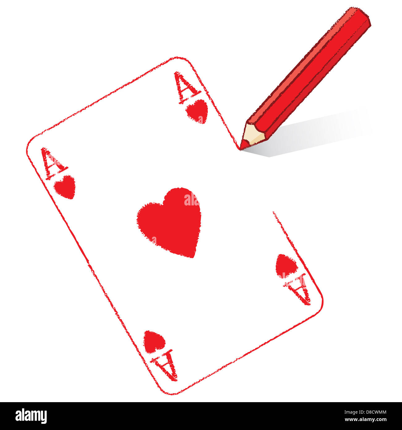 Red Pencil Drawing Filled Ace of Hearts Playing Card Stock Photo - Alamy