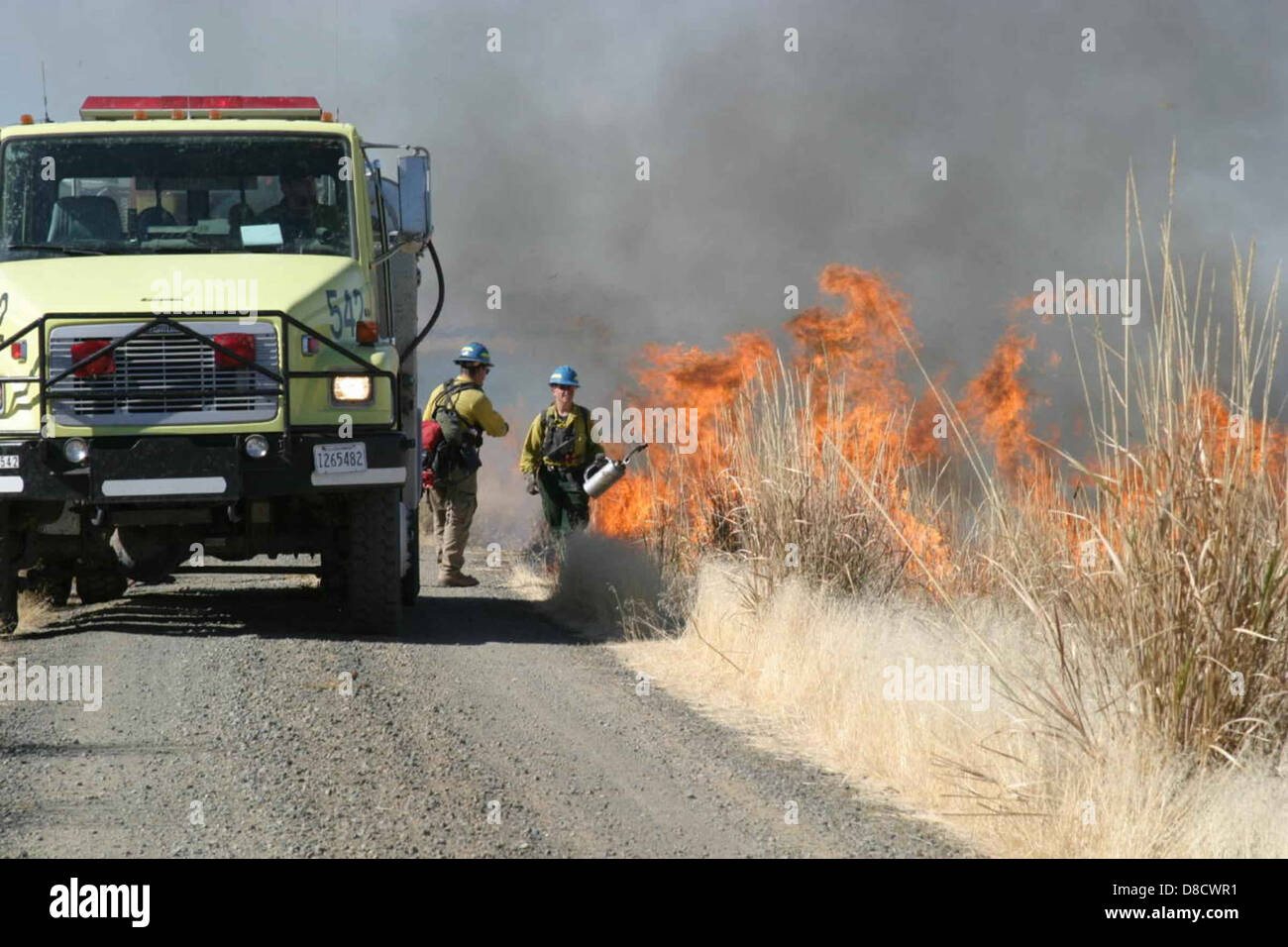 Marsh burning firemans setting fire Stock Photo - Alamy