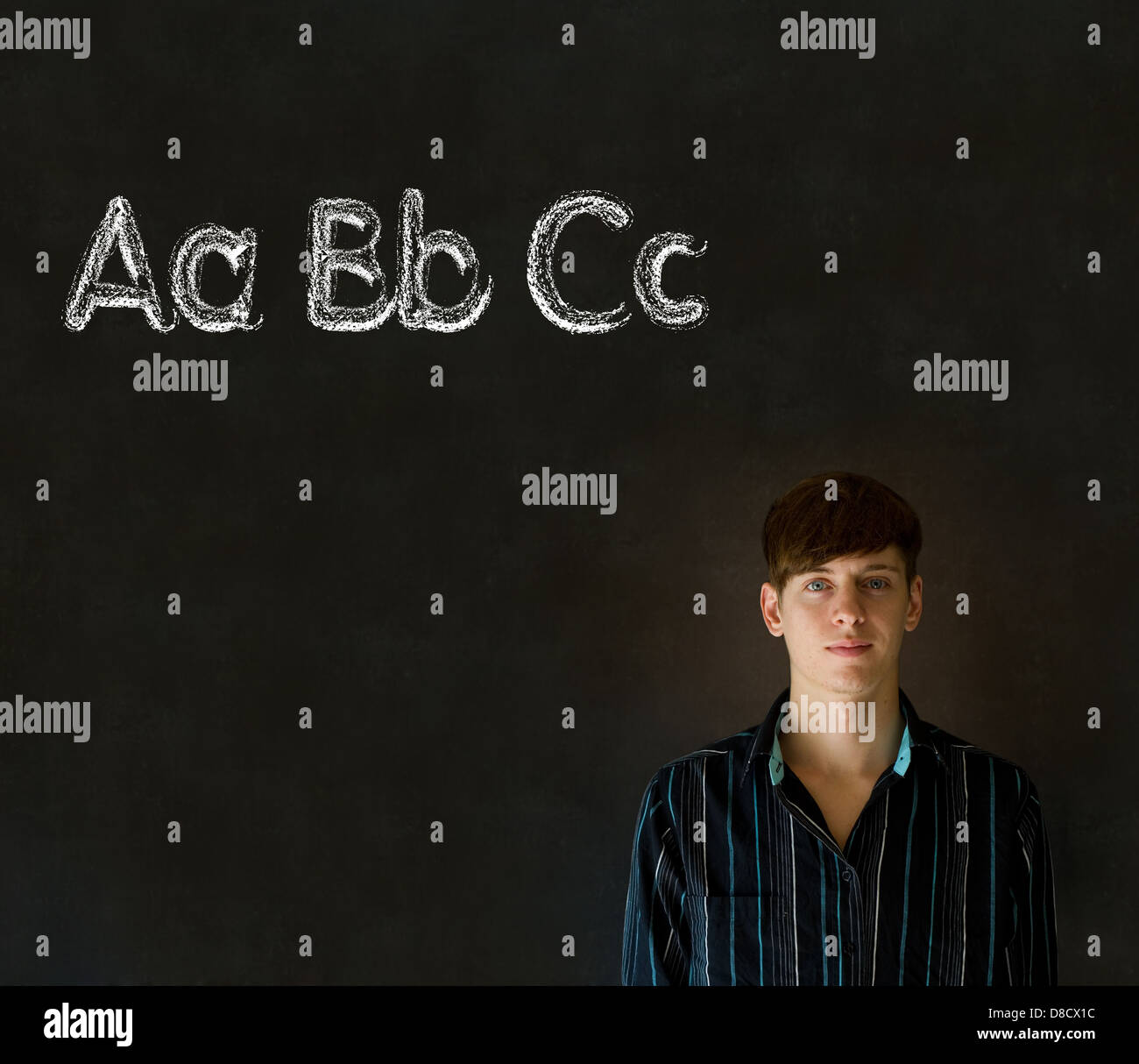 Learn alphabet write writing man teacher on chalk blackboard background ...