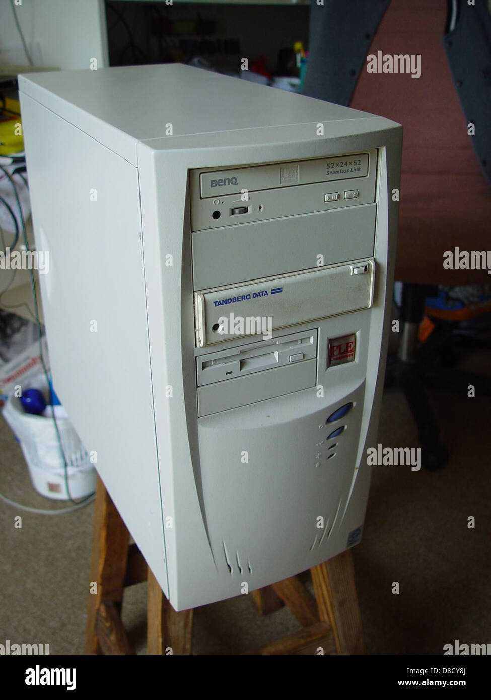 A close-up of a midi tower PC case, showcasing its design and structure ...
