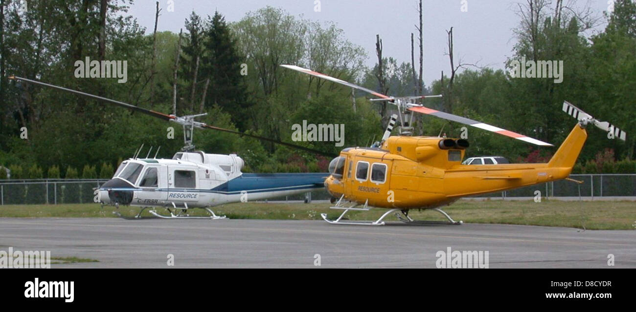 The Model 204 Huey and Model 212 Twin Huey helicopters are displayed ...