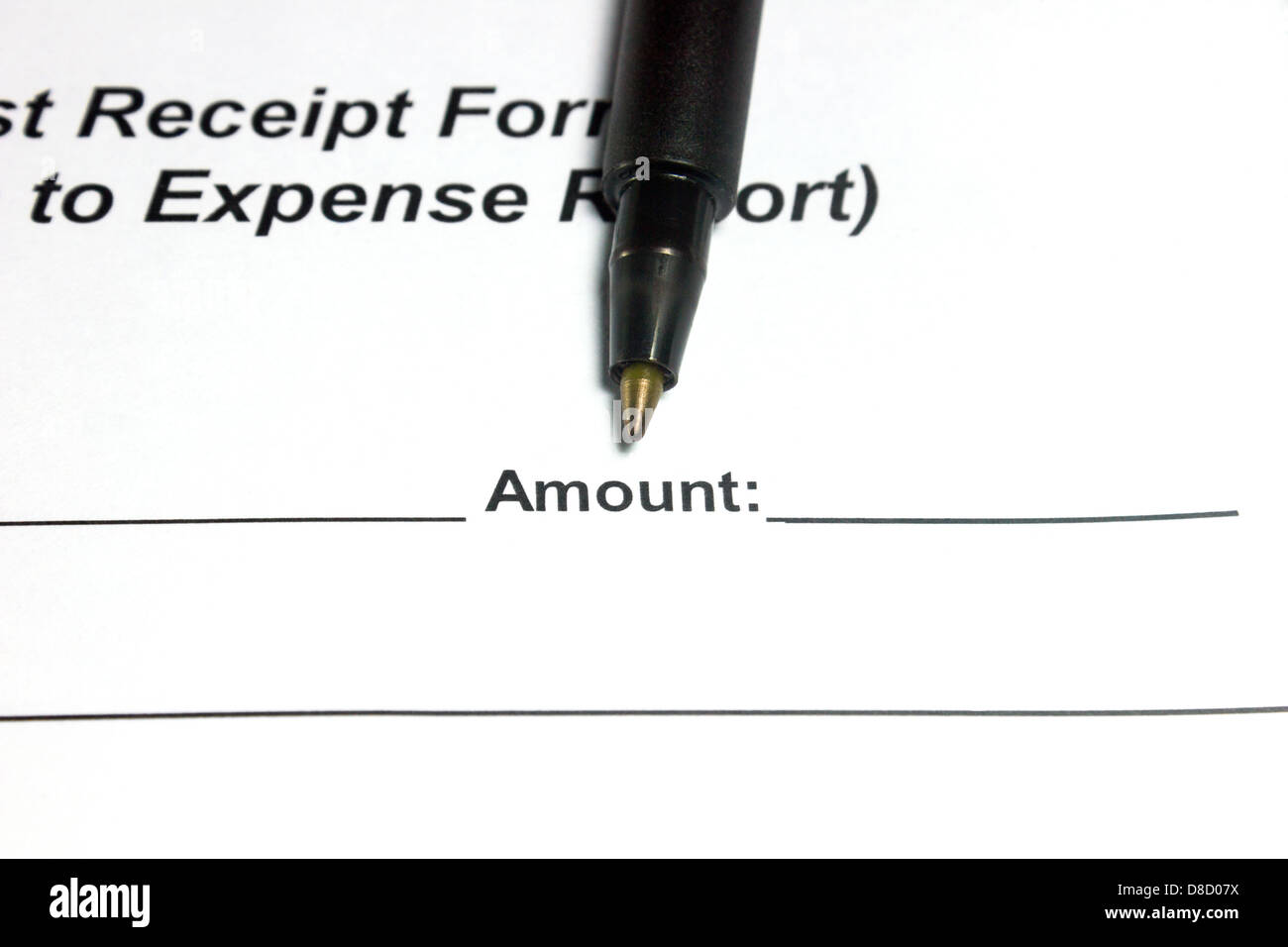 Close up of a expense report with pen and an empty space for amount ...