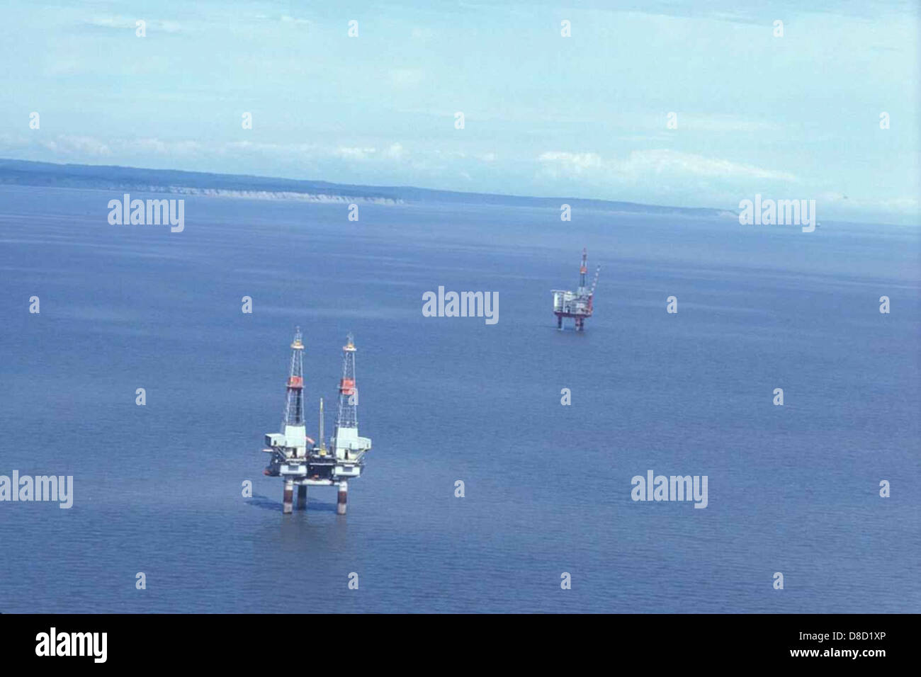 An oil drilling platform located offshore, used to extract petroleum ...