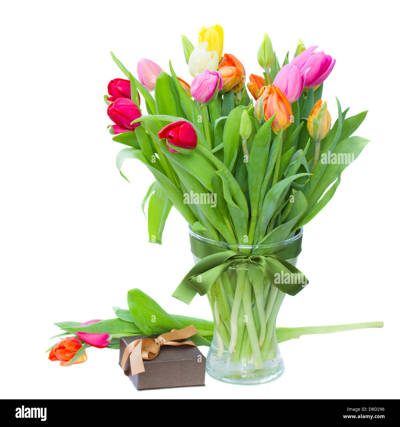 tulips with present box Stock Photo - Alamy