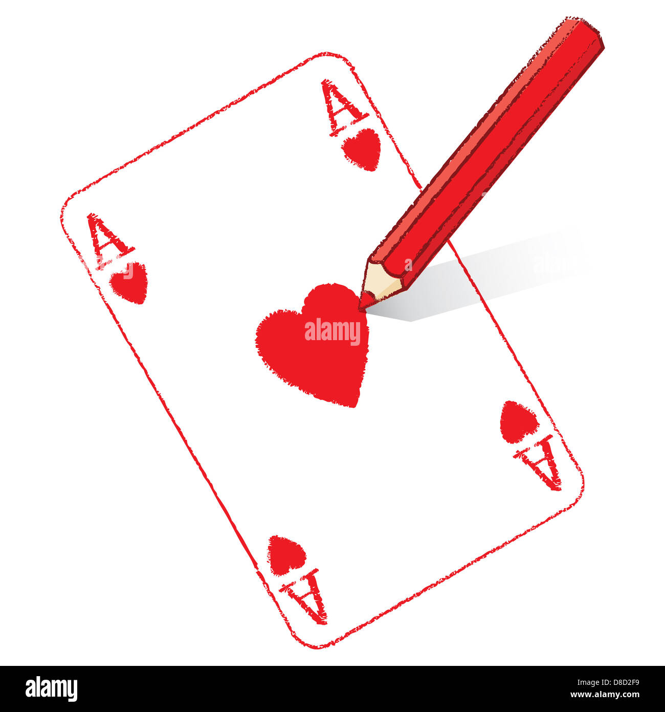 Red Pencil Drawing Filled Ace of Hearts Playing Card Stock Photo - Alamy