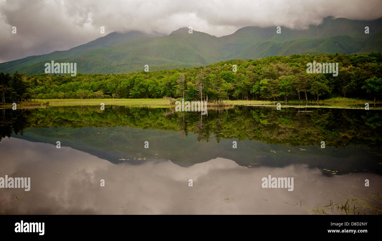 Stormy Overcast Sky at Shiretoko Five Lakes with Mount Rasu in the ...