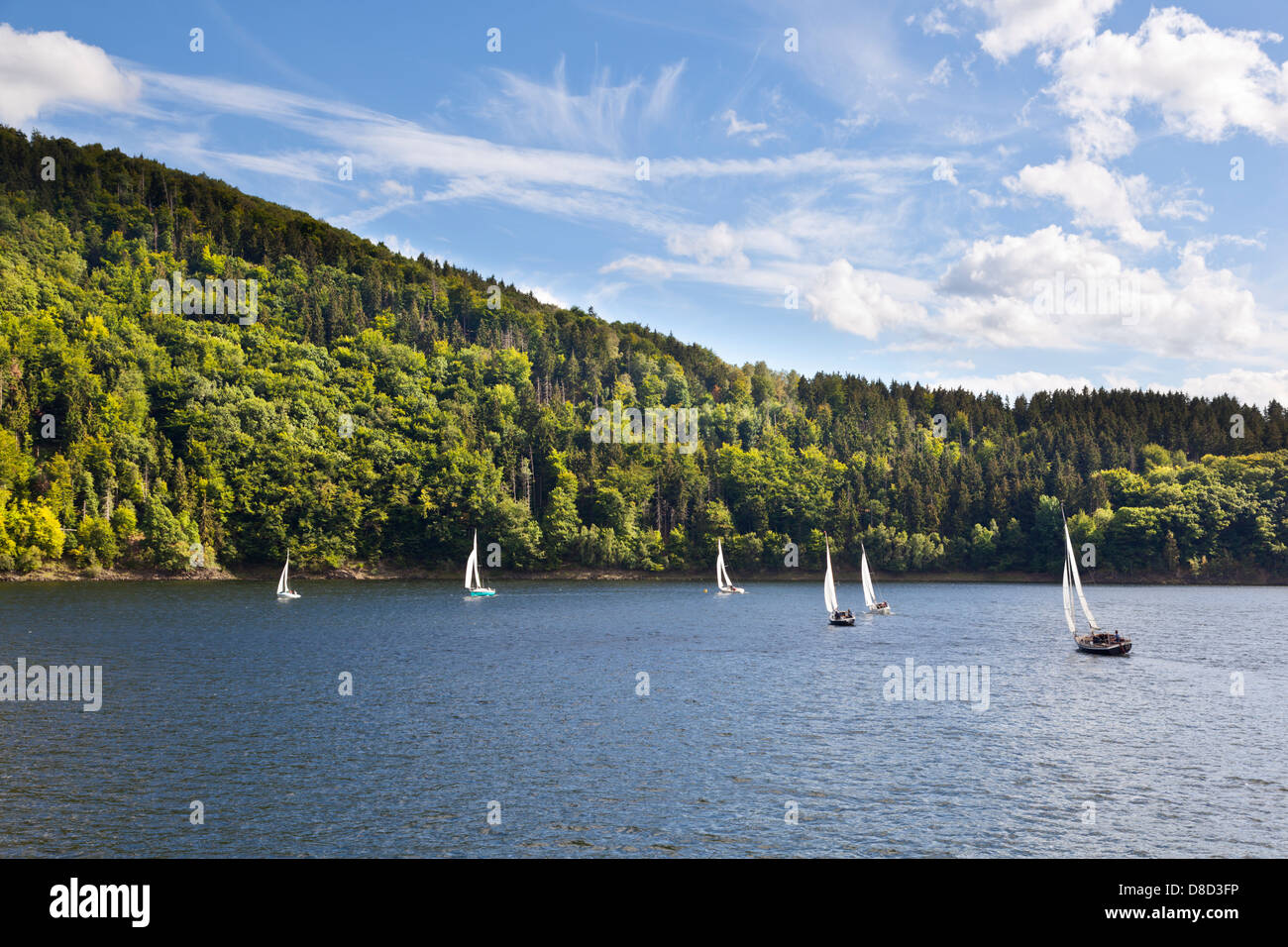 Sailboats on Lake Rursee with blue sky and sunlight in summer Stock ...