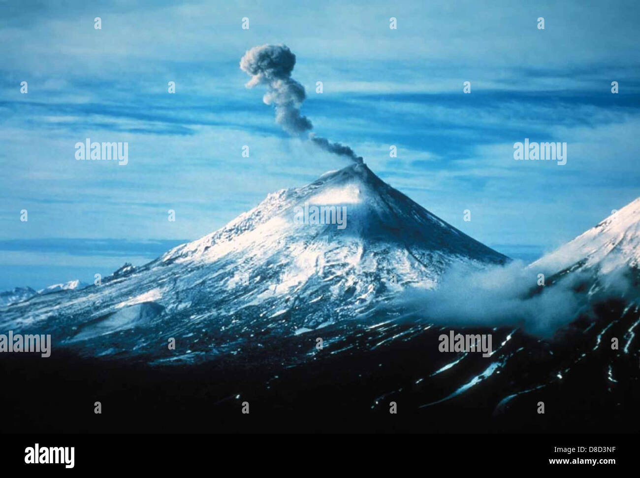 Pavlof Volcano, located on the Alaska Peninsula, is shown during an ...