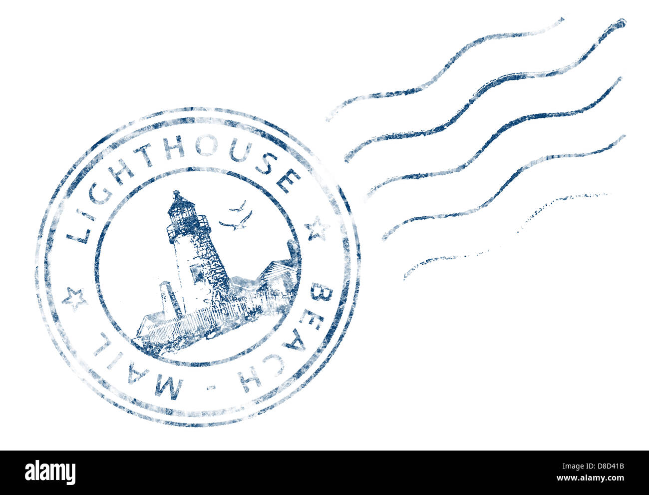 Self designed Stamp Lighthouse Beach Mail (grunge design Stock Photo ...