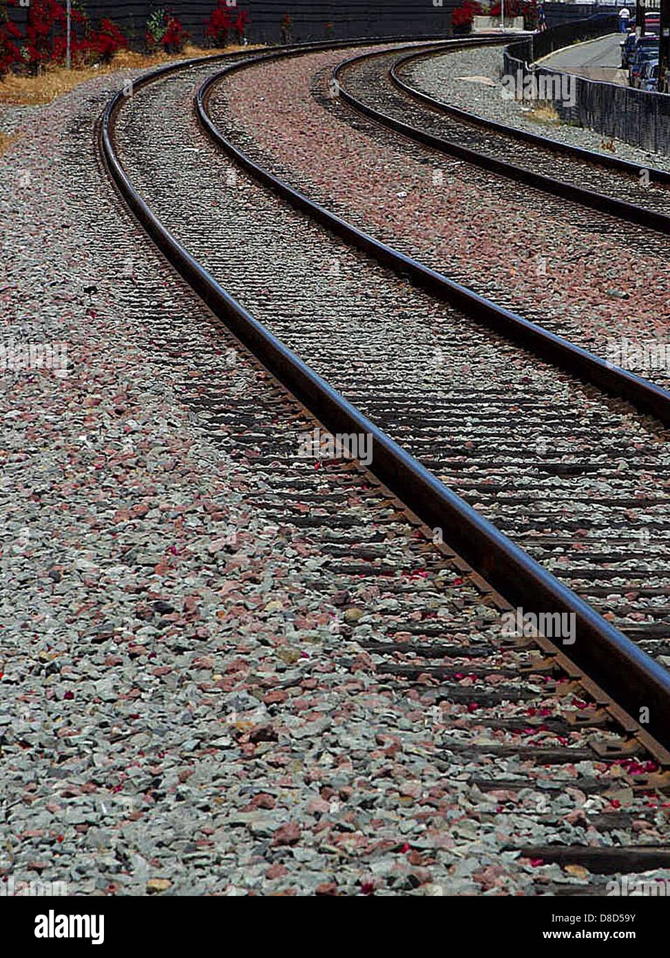 A view of railroad tracks stretching into the distance, illustrating the infrastructure used for ...