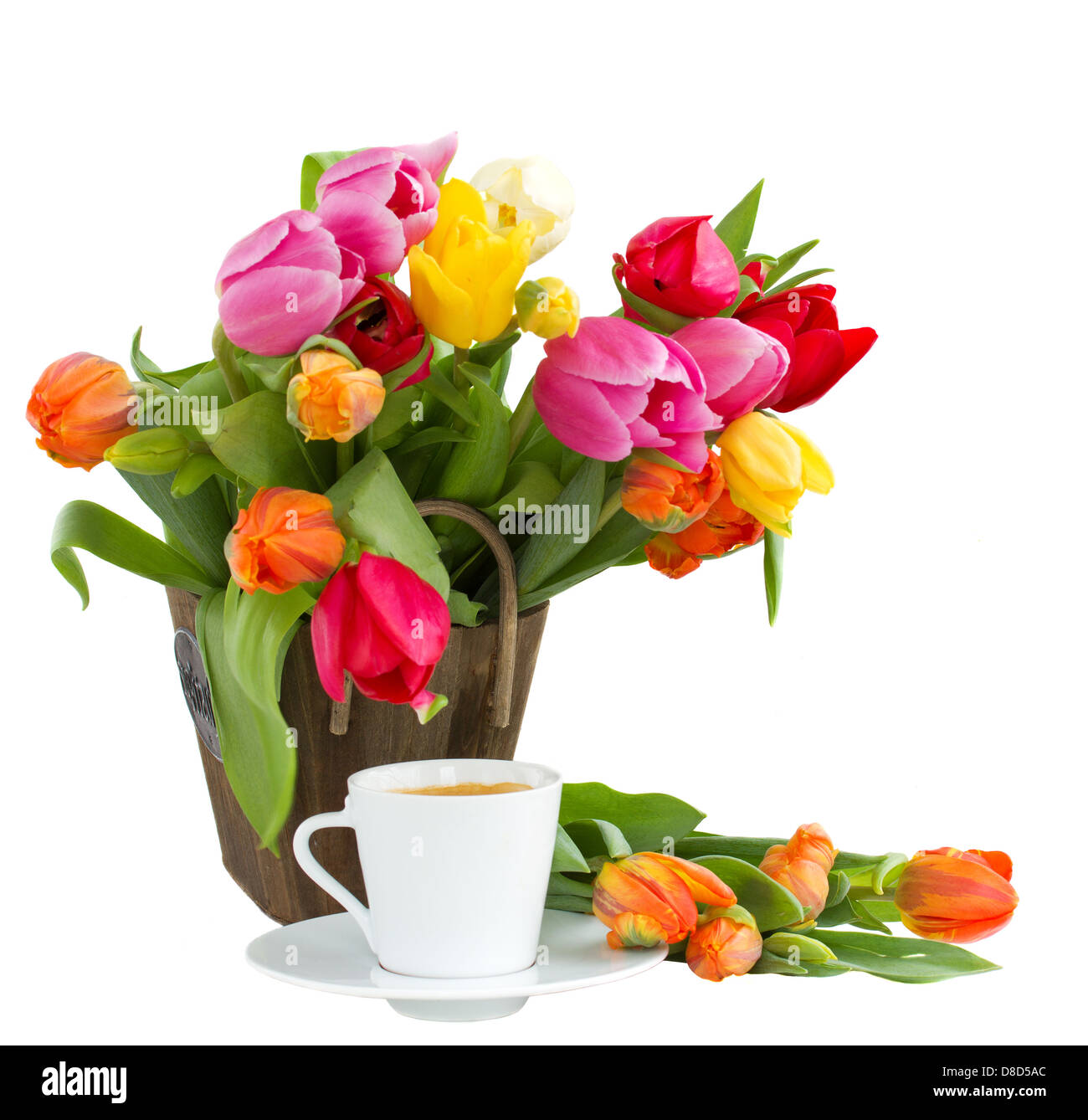 cup of coffeeand spring tulips Stock Photo - Alamy
