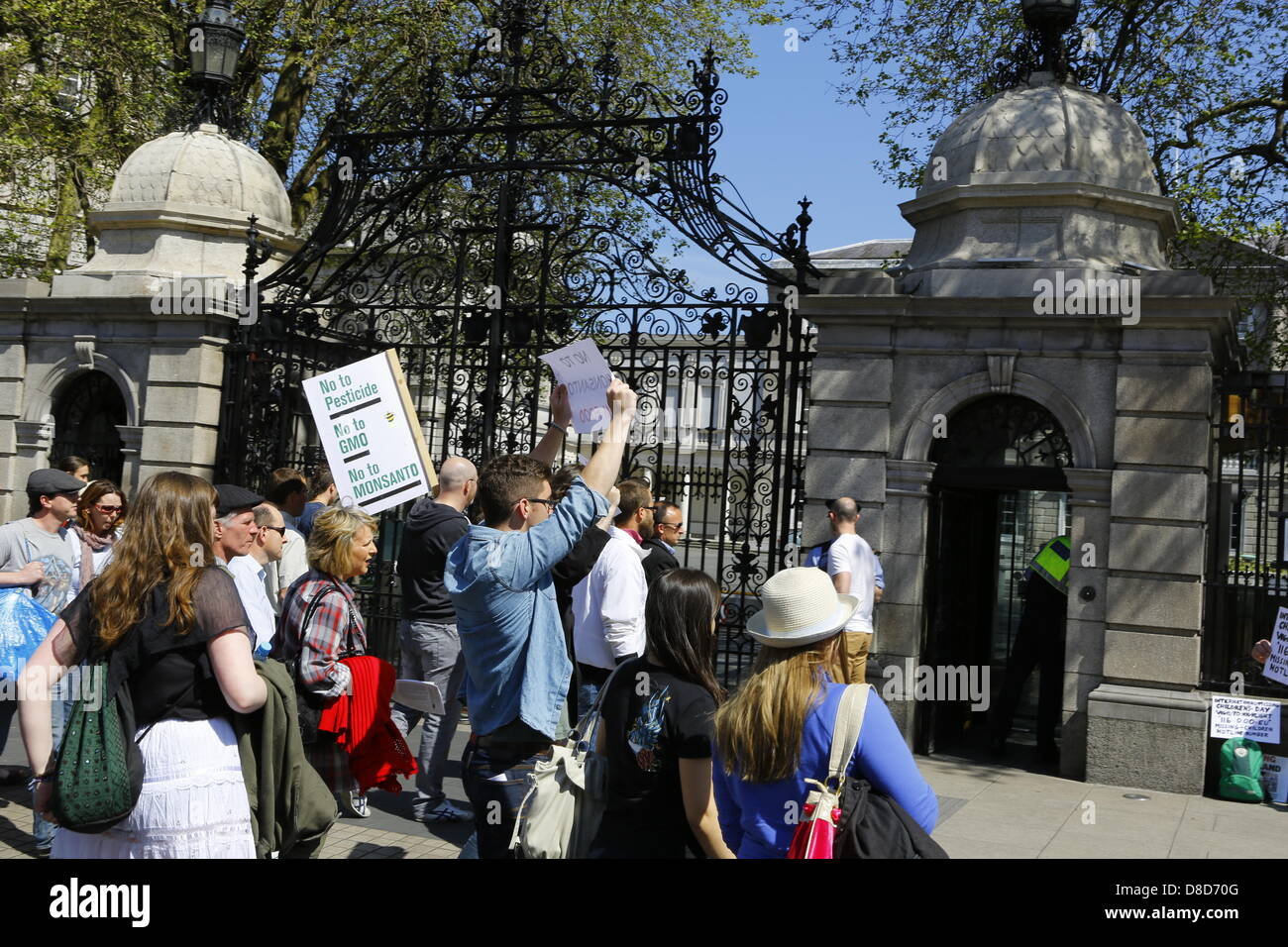 Dublin, Ireland. 25th May 2013. Protesters stand outside the Dail ...