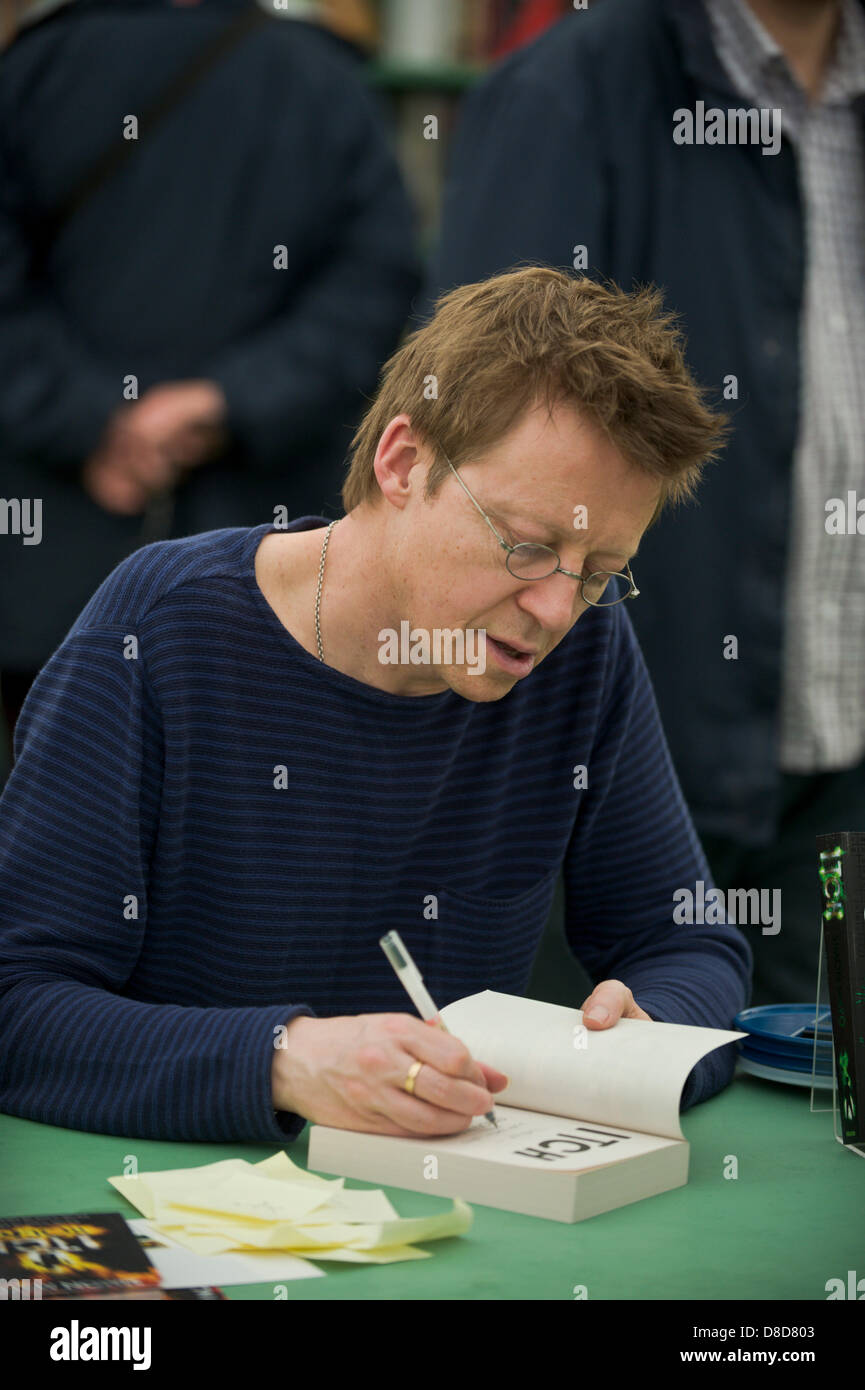 Simon Mayo BBC radio presenter and childrens author book signing at Hay ...