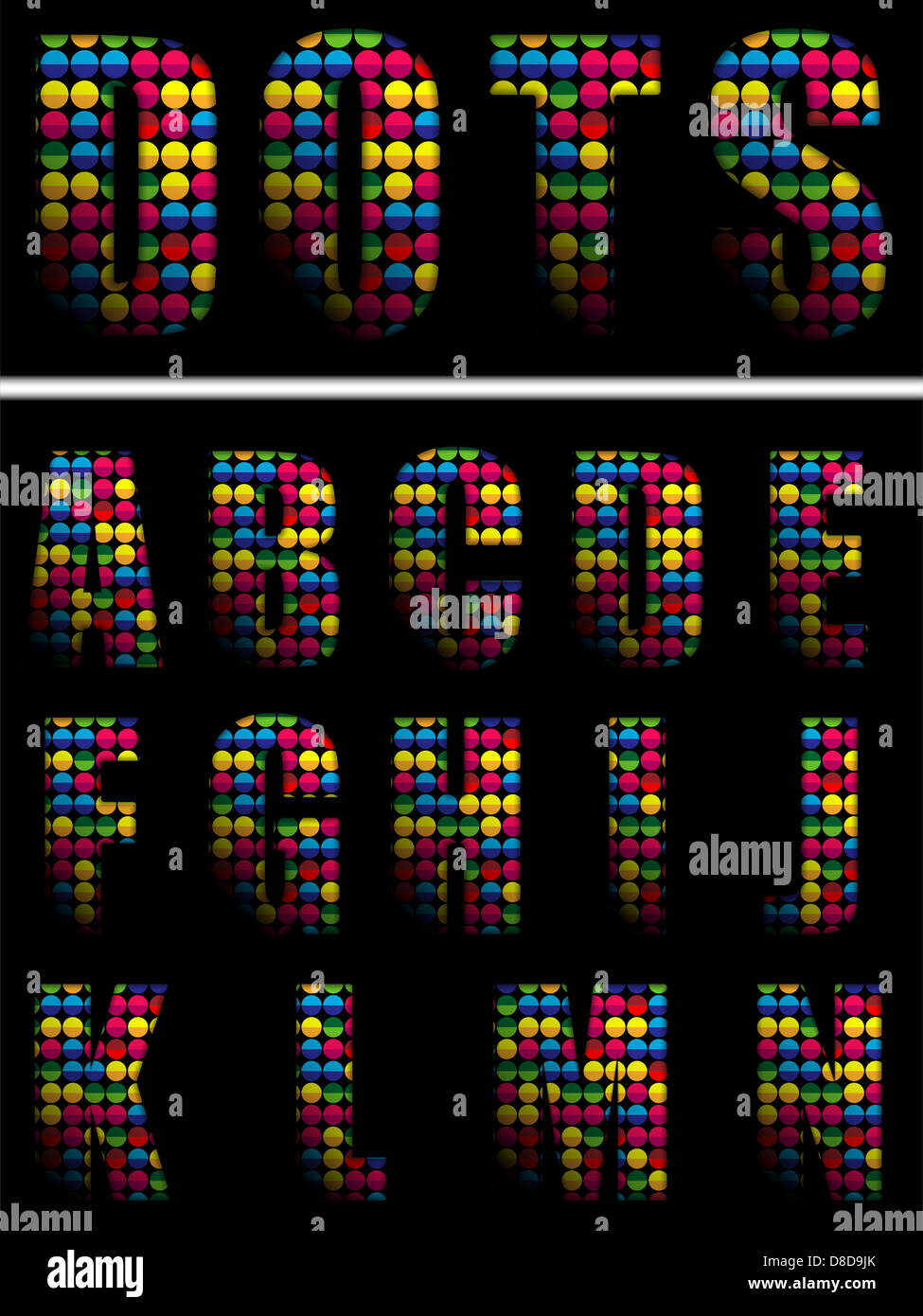 Vector - Alphabet Dots Color on Black Background Stock Photo - Alamy