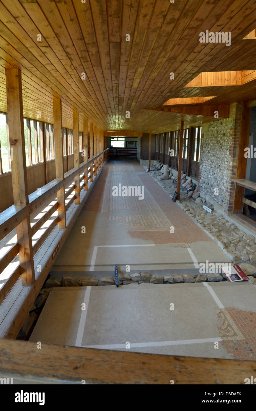 The mosaic floor of the northern corridor of Bignor Roman villa is the ...