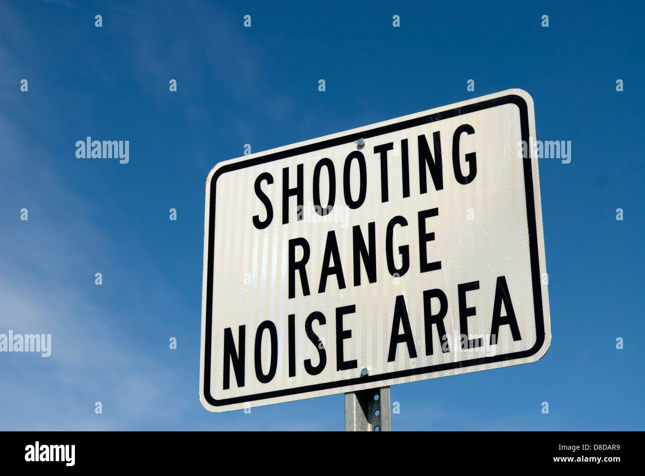 Shooting range noise area warning sign in the United States Stock Photo ...