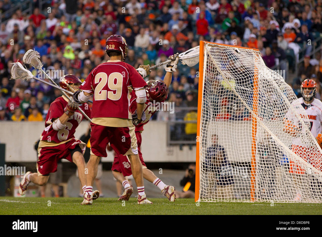May 25, 2013: Denver Pioneers goalie Jamie Faus (16) leans back as he ...